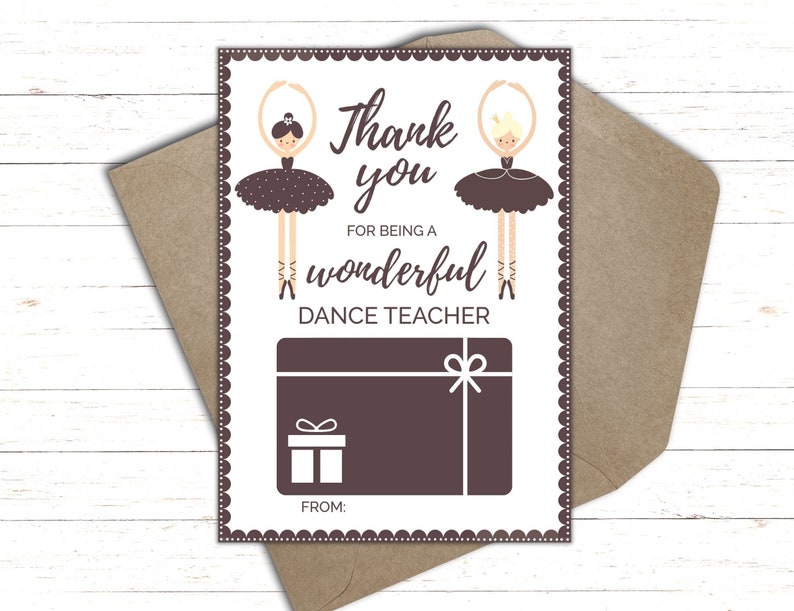 Printable Dance Teacher Thank You Card Gift Card Holder - Etsy