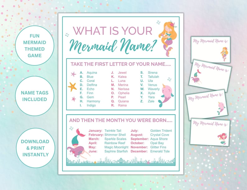 What is Your Mermaid Name Printable Game | Mermaid Themed Party Game ...