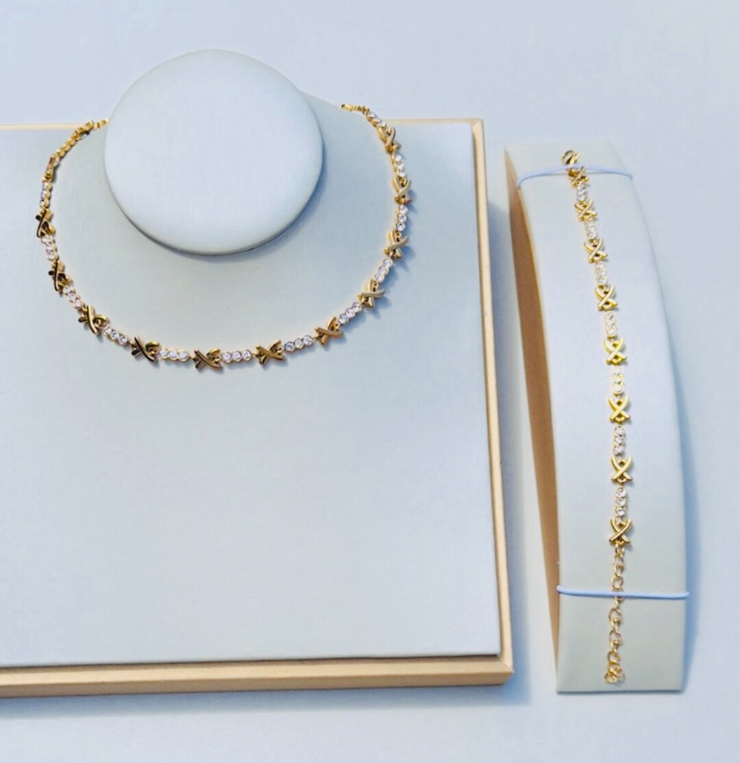 XO Necklace and Bracelet Set: 18K Gold Cubic Zirconia Jewelry - Etsy