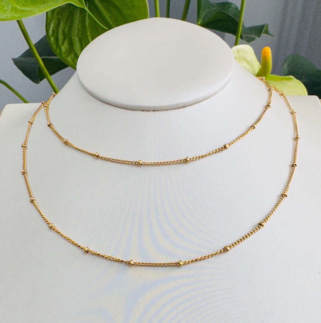 Double Layer 18K Gold Dainty Bead Chain Necklace, Stainless Steel ...