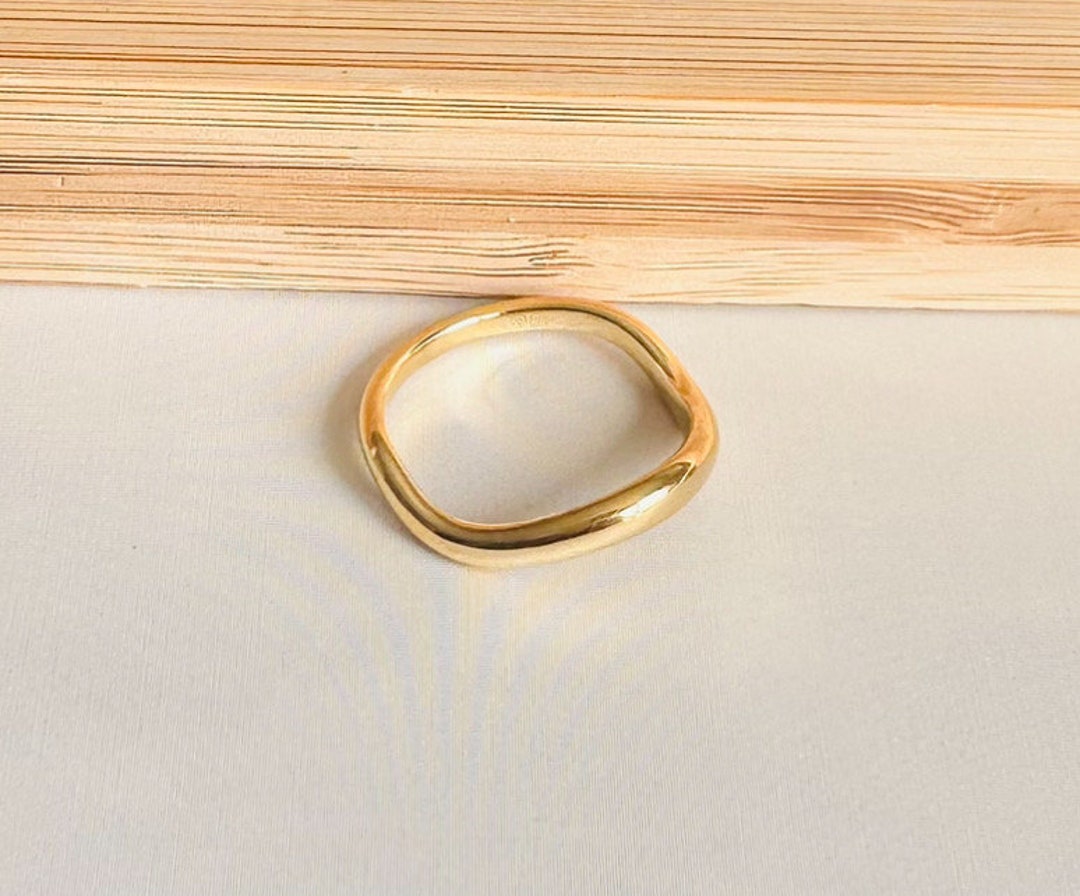18K Gold Wave Ring, Gold Wave Ring, Stackable Solid Ring, Minimalist ...