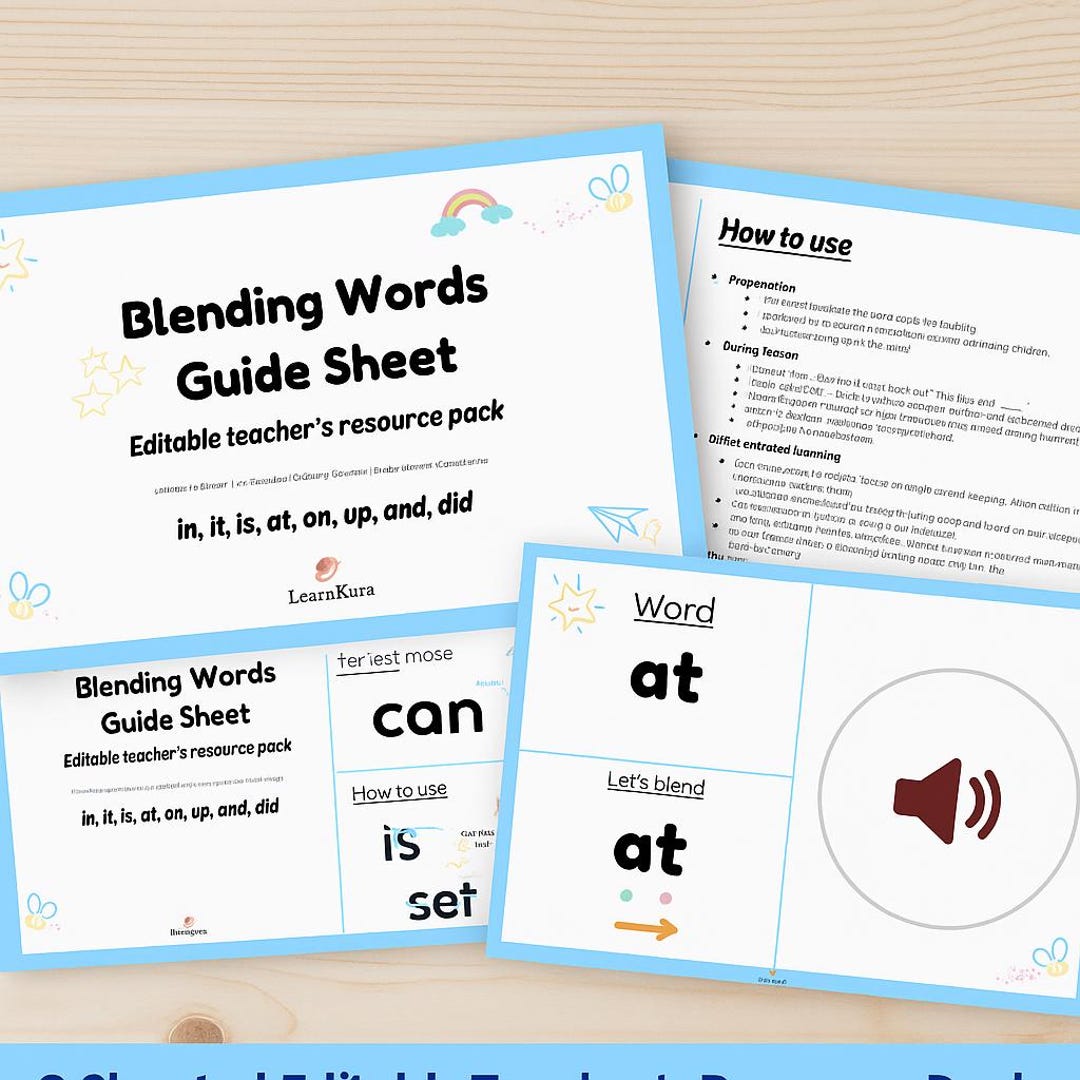 Editable Phonics Blending Guide Sheets: Preschool & Early Reading (PDF ...