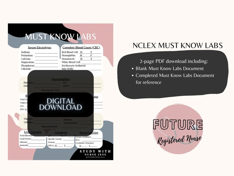 NCLEX Must Know Lab Values - Etsy