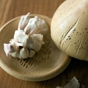 Handmade Ceramic Garlic Keeper With Grater: Beige Cottage Kitchen Decor ...