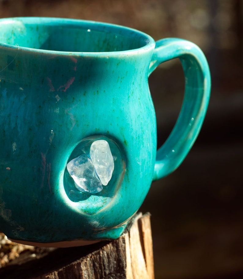 Crystal Magic Mug, Mug With Natural Gemstone, Amethyst, Lapis Lazuri ...