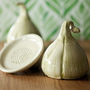 Handmade Ceramic Garlic Keeper With Grater, Cottage Kitchen Decor - Etsy