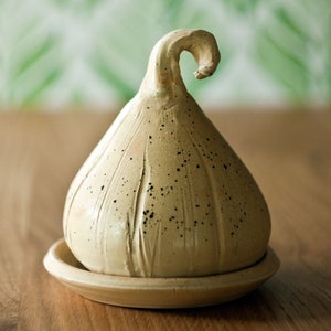 Handmade Ceramic Garlic Keeper With Grater: Beige Cottage Kitchen Decor ...