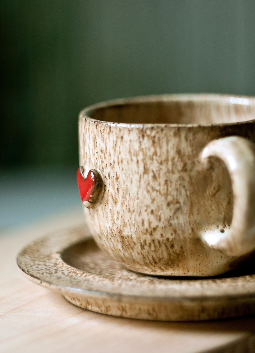 Espresso Cup With Plate, Hand Made Ceramic Cup, Gift With Heart ...