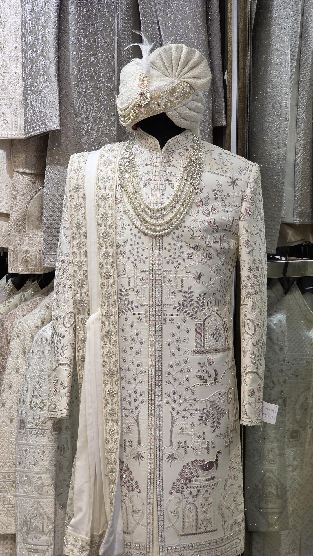 Handmade Ivory Sherwani With Peacock Print for Men Find Your Perfect ...