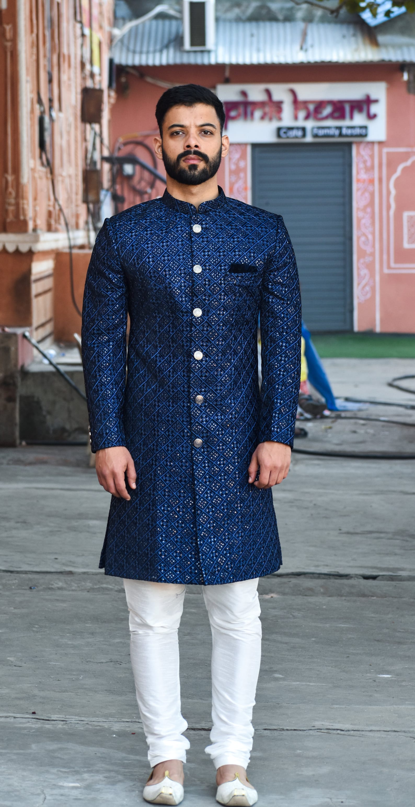 Handmade Blue Sherwani for Men Jodhpuri Achkan Bandhgala Kurta With ...