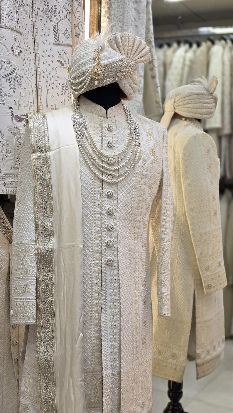 Handmade Ivory Sherwani: Gold Work Jacket, Tailored Fit - Etsy