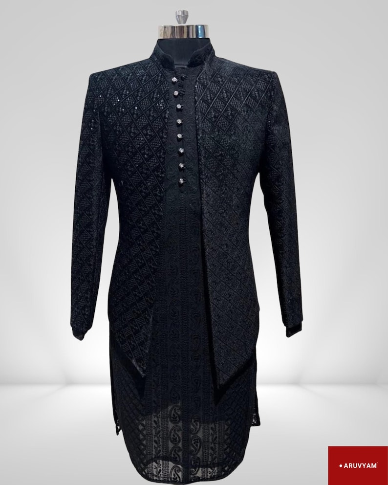 Black Sherwani Jacket With Kurta: Tailored Fit, Traditional Menswear - Etsy
