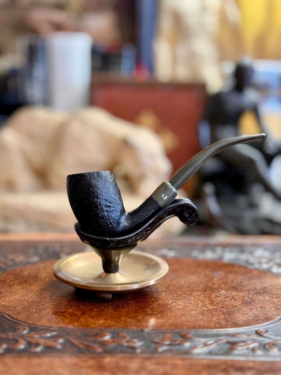 Edison Old Briar Tobacco Pipe Lorenzo Bent Egg Hand Made Sandblasted ...