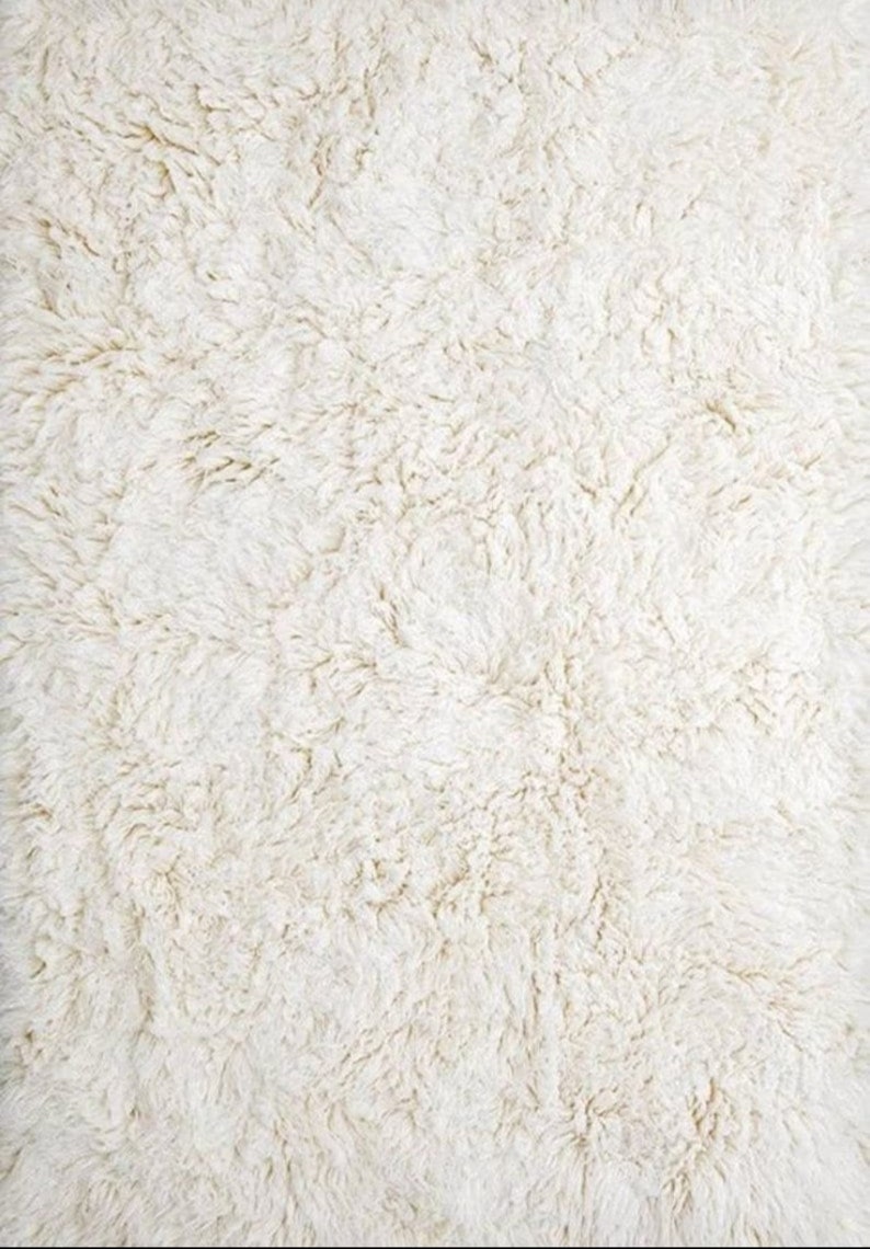 Solid White Colour Rectangular Shag Hand Woven Woolen Rug Premium ...
