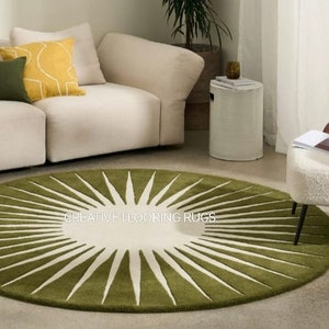 Round Sun Pattern Handmade Rug, Tuffted Carpet, High Low Rug, Modern ...