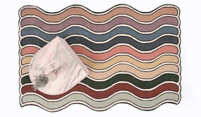 Colourfull Rainbow Wave Modern Design Rug, Handmade Rug, Woolen Tufted ...