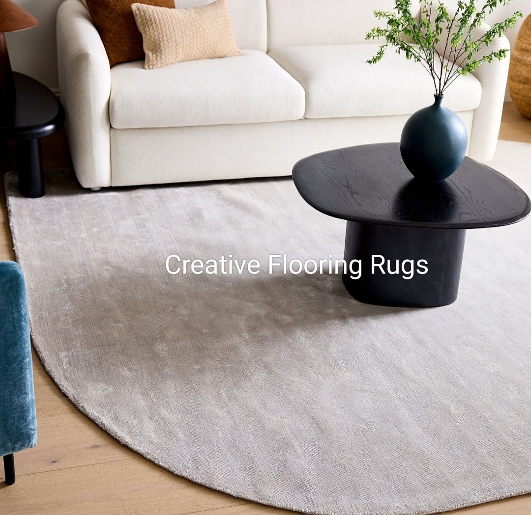 Solid Plain Light Grey Colour Silk Handmade Rug, Tuffted Rugs, Modern ...