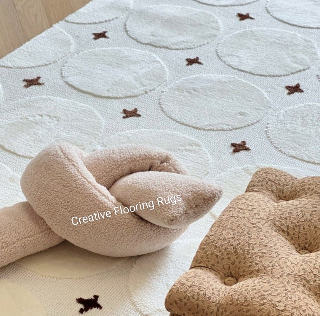 Rectangular Solid White Moon Design Soft Woolen Rug Handmade - Etsy