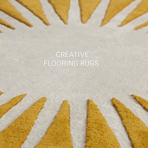 Round Sun Pattern Handmade Rug, Tuffted Carpet, High Low Rug, Modern ...