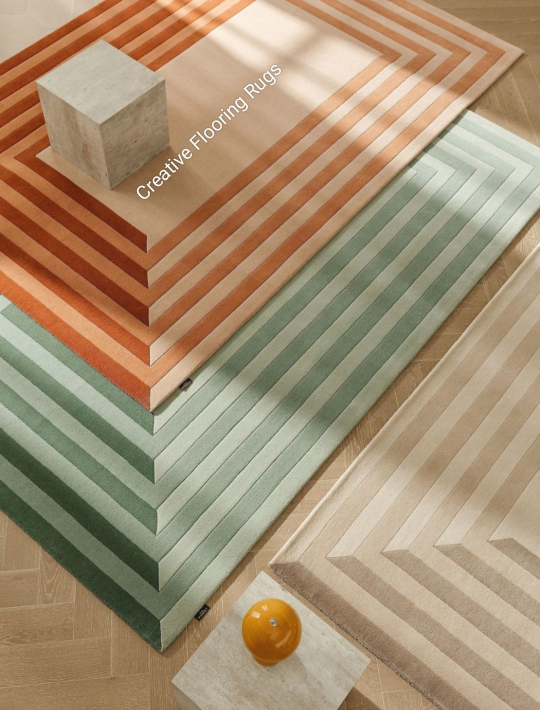 Rectangular Strips Border Hand Tuffted Woolen Rugs Living - Etsy