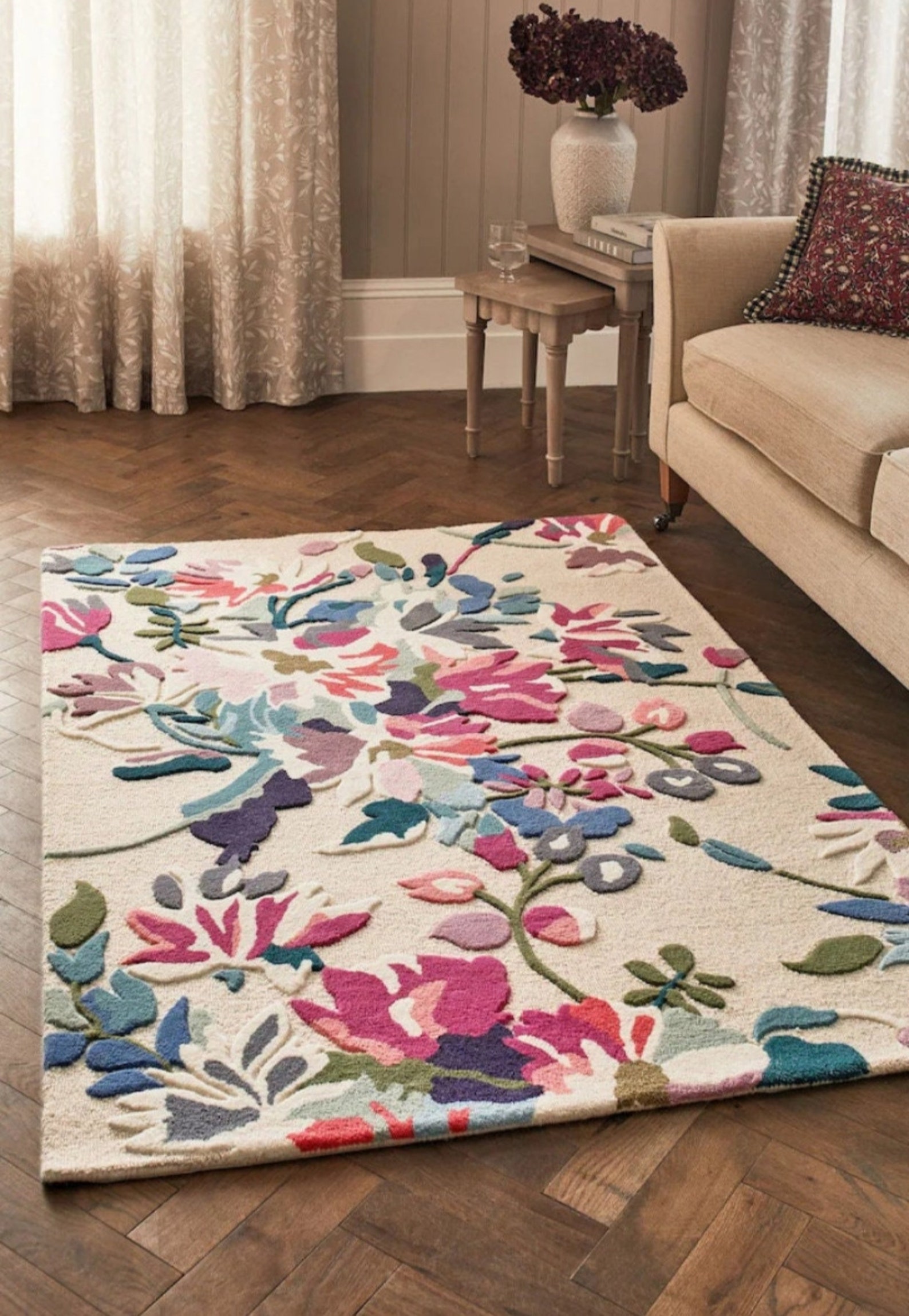 Modern Floral Design, Handmade Rug, Tuffted Carpet, Woolen Rugs, Living ...