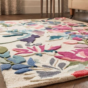 Modern Floral Design, Handmade Rug, Tuffted Carpet, Woolen Rugs, Living ...