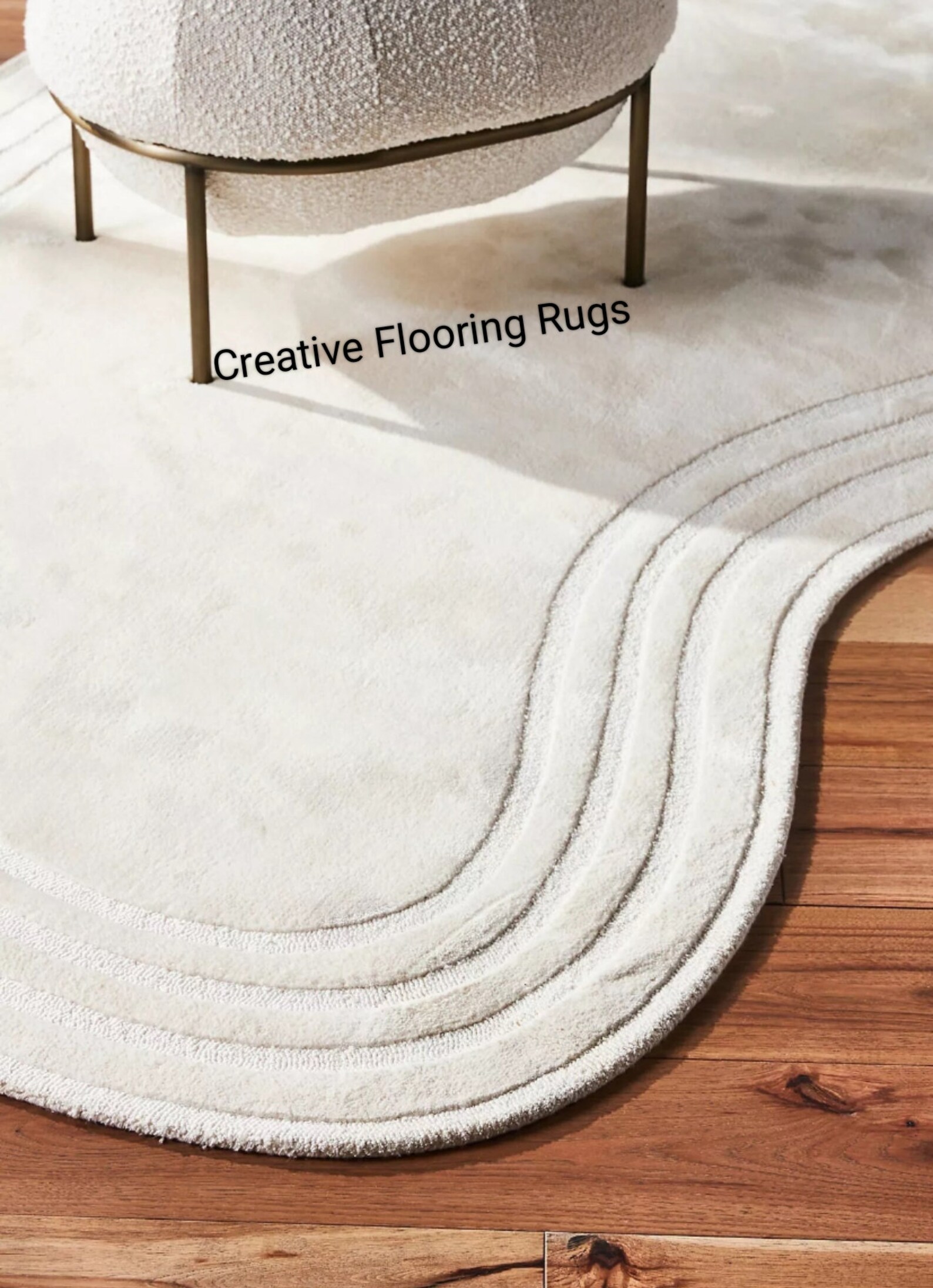 Solid Plain Ivory Kidney Shape Handmade Woolen Tuffted Carpet Premium ...