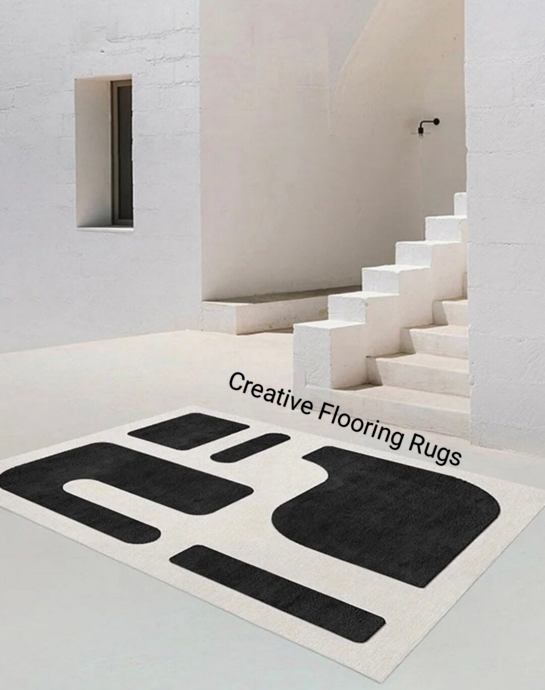 Rectangular White and Black Modern Design Handmade Tuffted Carpet ...