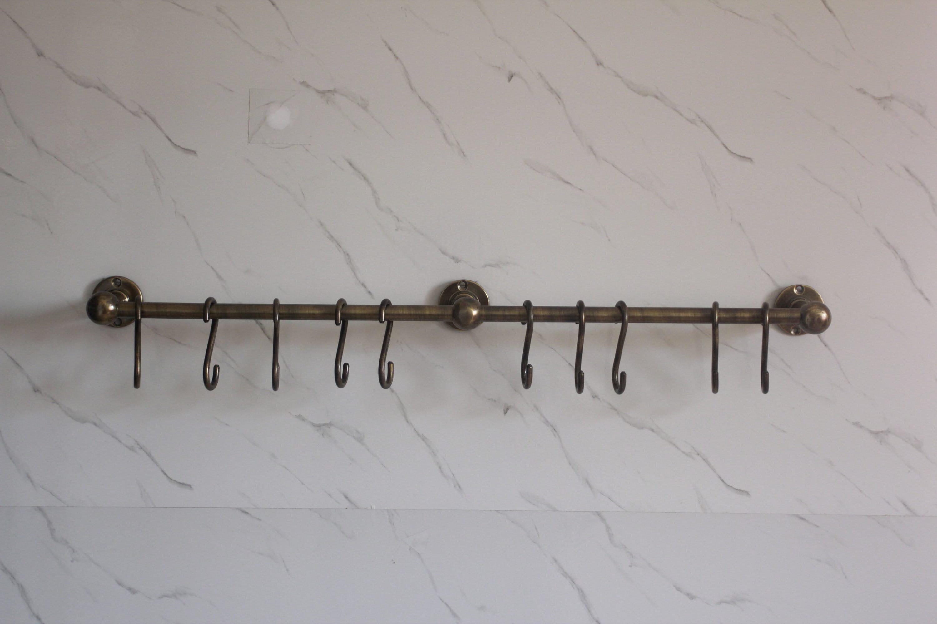 Unlacquered Brass Wall Mounted Organizer Rack With 10 Hooks for Home ...