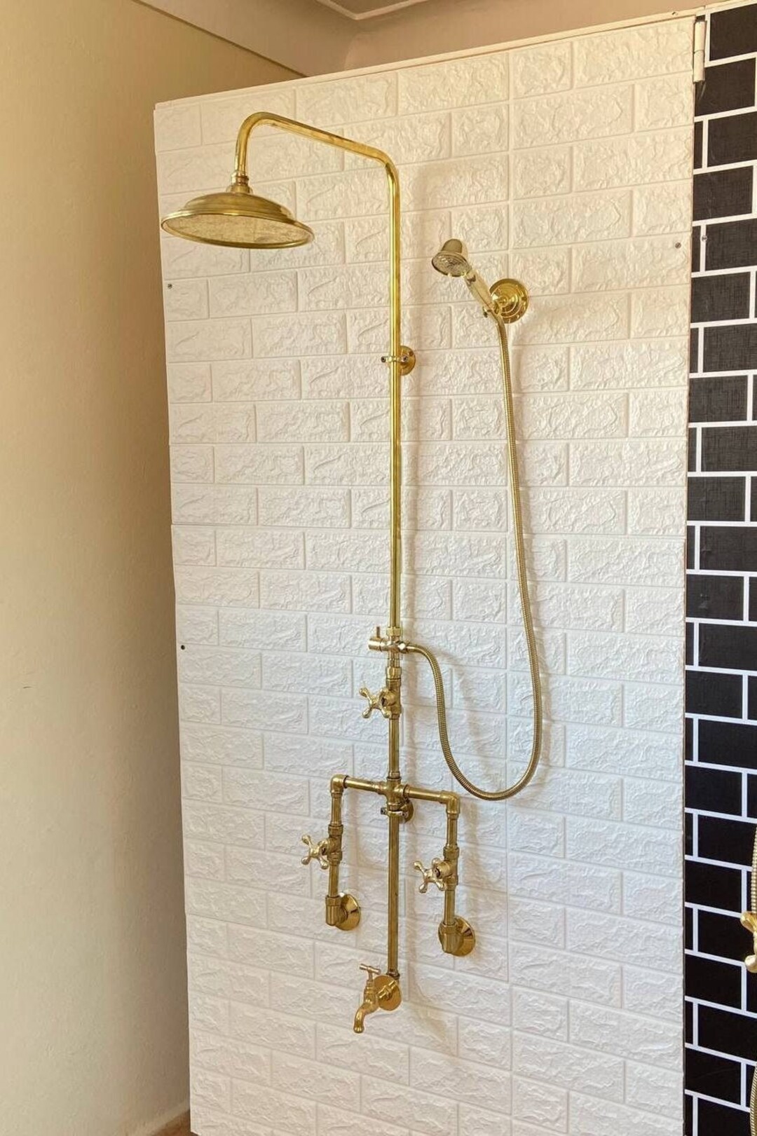 Trio Handcrafted Solid Brass Shower Head and Handheld Set - Etsy