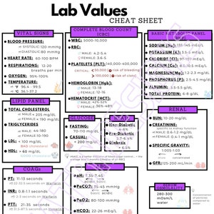 PDF INSTANT DOWNLOAD!, Nursing Lab Values, Nursing Student, Neon ...