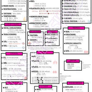 PDF INSTANT DOWNLOAD!, Nursing Lab Values, Nursing Student, Neon ...