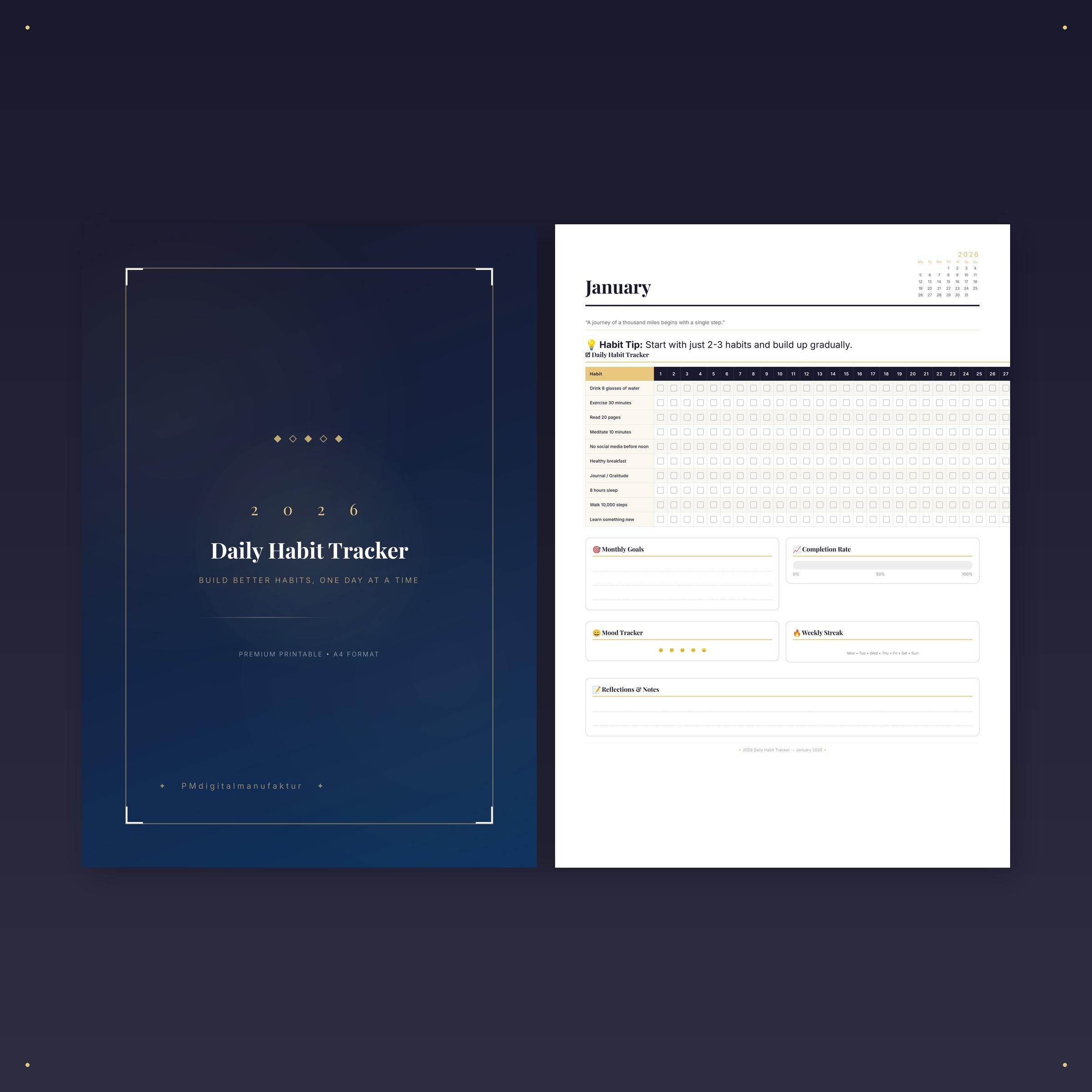 2026 Daily Habit Tracker Printable PDF | 30 Day Challenge Monthly Goal ...