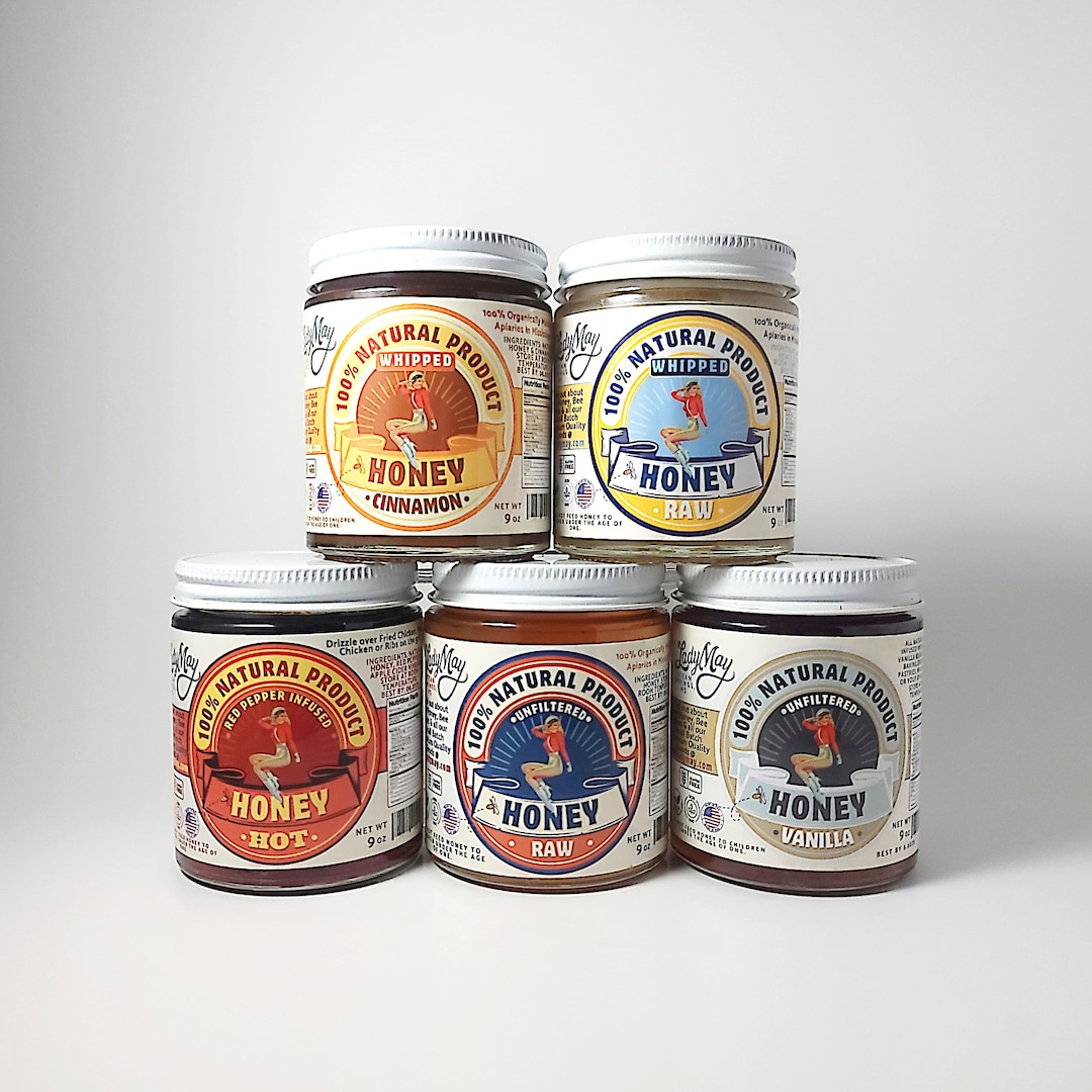 Deluxe Honey Sampler, Raw Unfiltered Honey and 4 Flavored Honeys, Hot ...