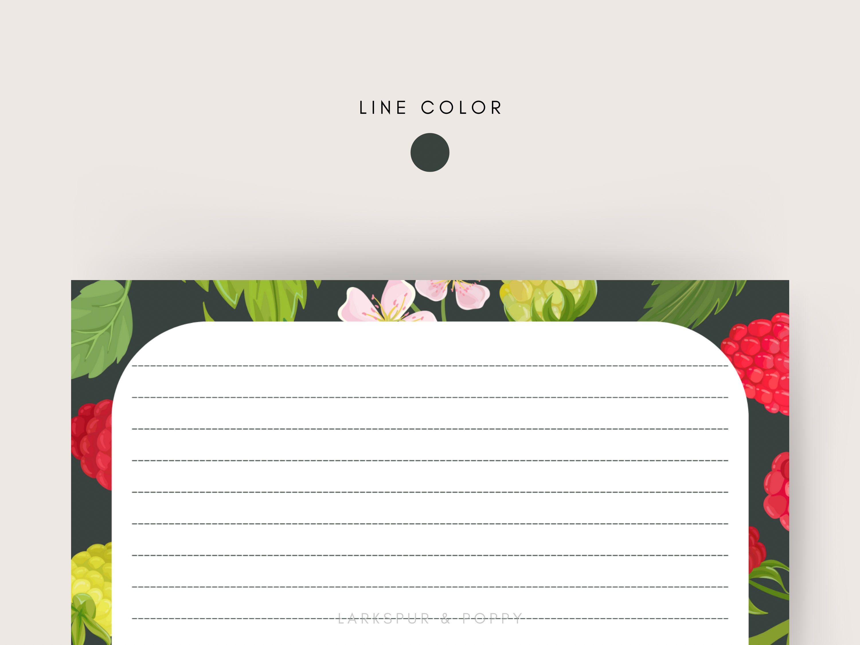 Strawberries in Coal - Printable Digital Stationery Set | Lined Unlined ...
