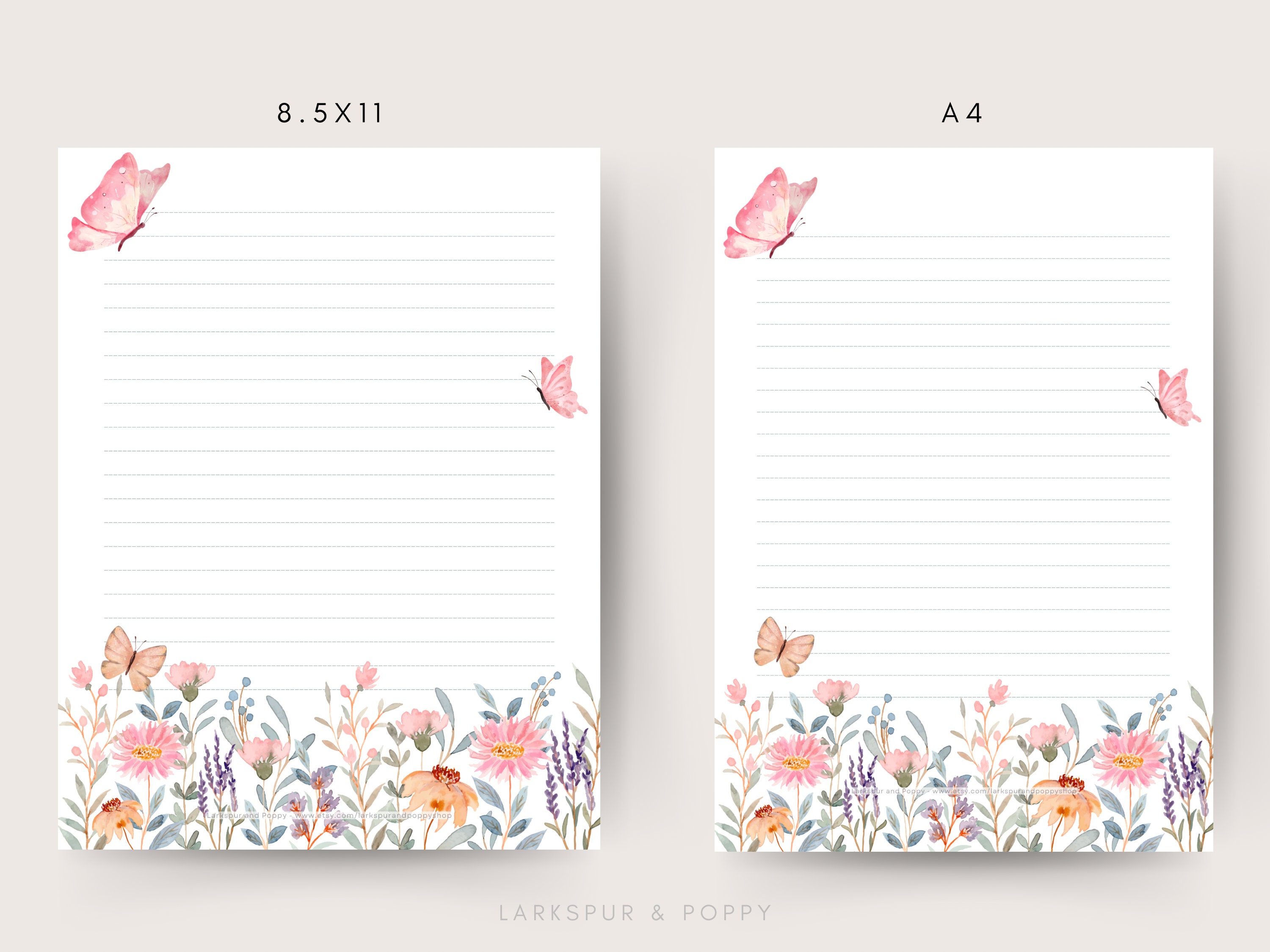 Butterfly Visits - Printable Digital Stationery Set | Lined Unlined ...