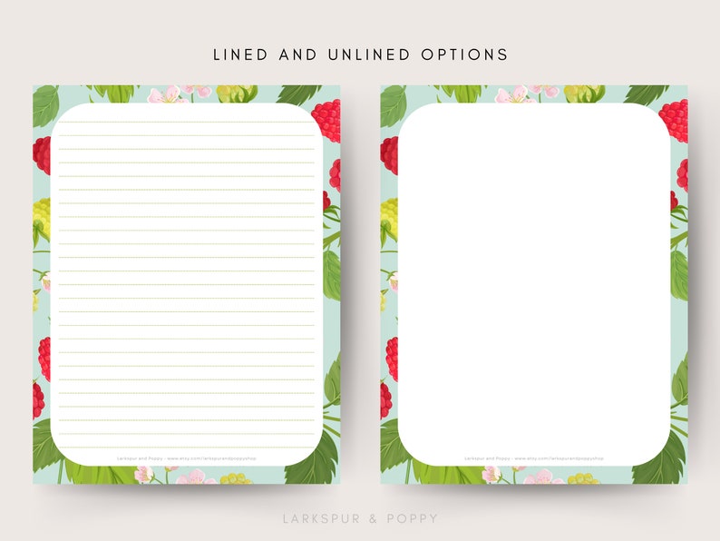 Strawberries in Aqua - Printable Digital Stationery Set | Lined Unlined ...