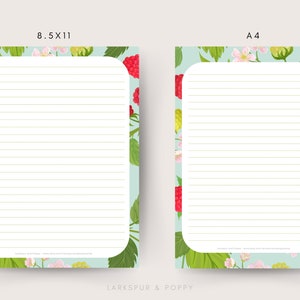 Strawberries in Aqua - Printable Digital Stationery Set | Lined Unlined ...