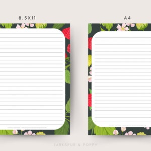 Strawberries in Coal - Printable Digital Stationery Set | Lined Unlined ...