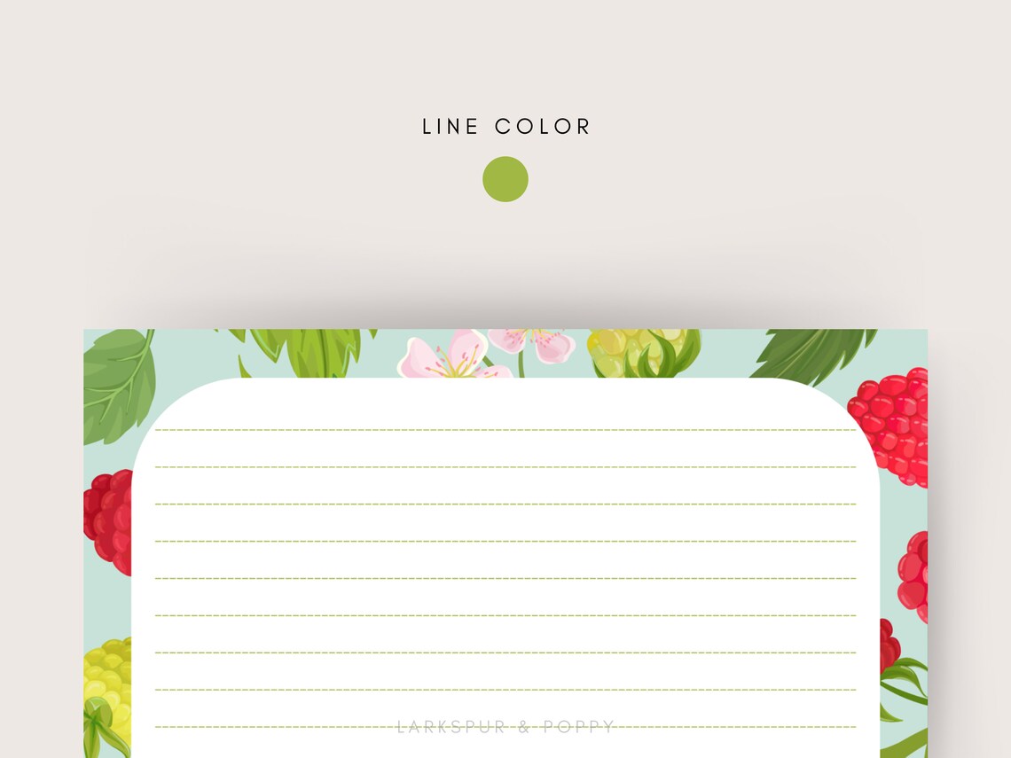 Strawberries in Aqua Printable Digital Stationery Set Lined Unlined ...