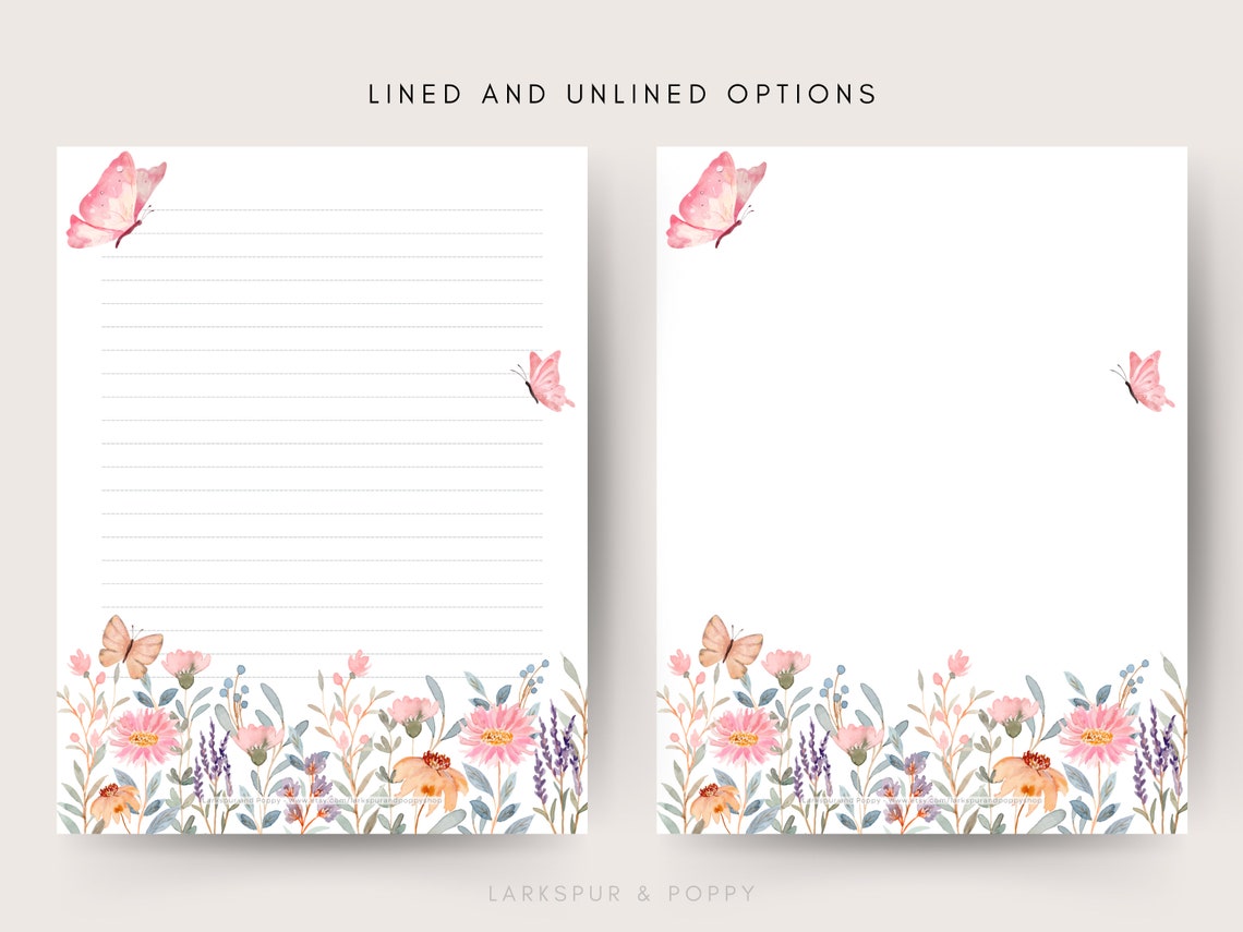 Butterfly Visits - Printable Digital Stationery Set | Lined Unlined ...