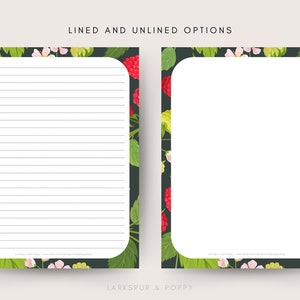 Strawberries in Coal - Printable Digital Stationery Set | Lined Unlined ...