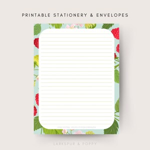 Strawberries in Aqua - Printable Digital Stationery Set | Lined Unlined ...