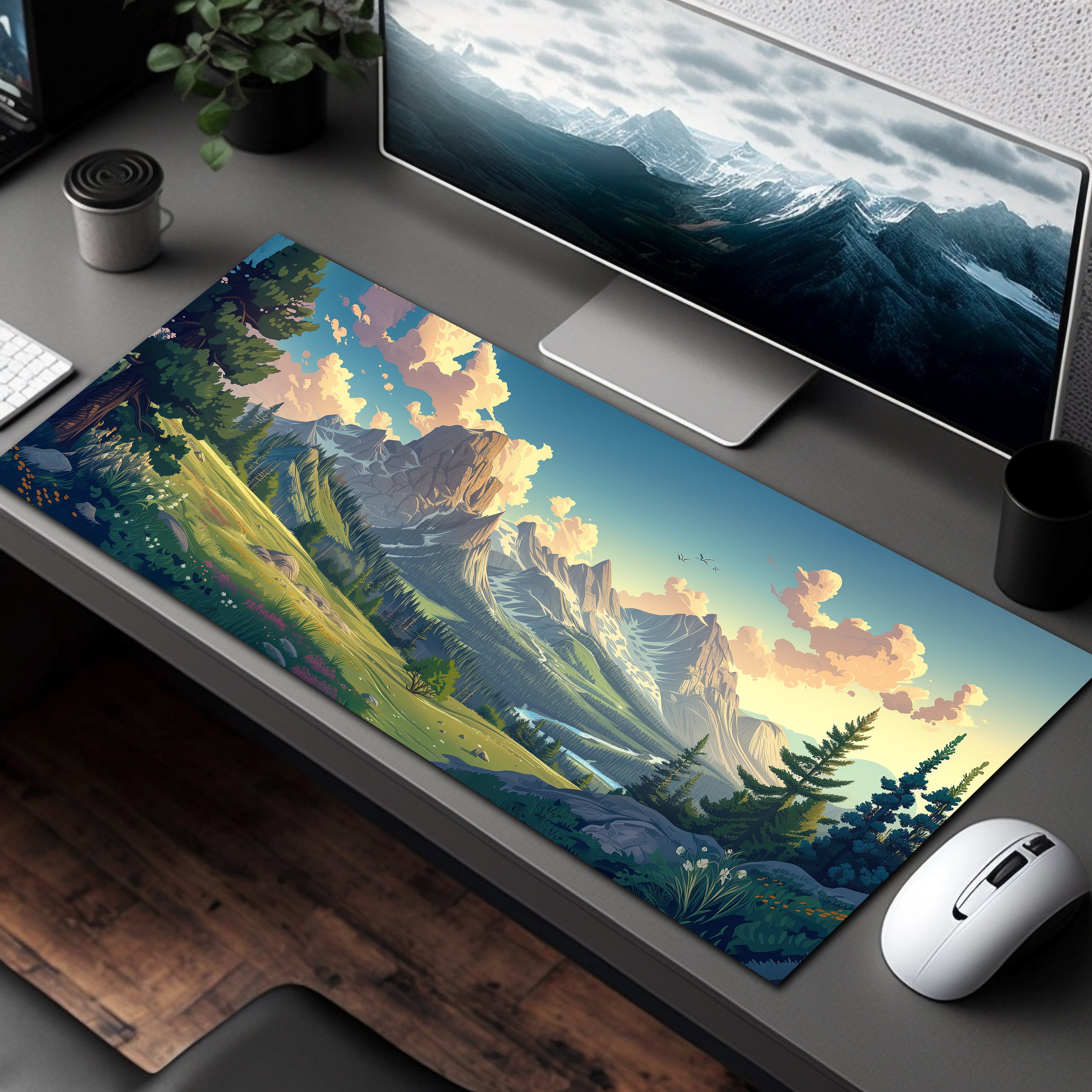Anime Inspired Western Mountain Landscape Desk Mat, Mountain Mouse Pad ...