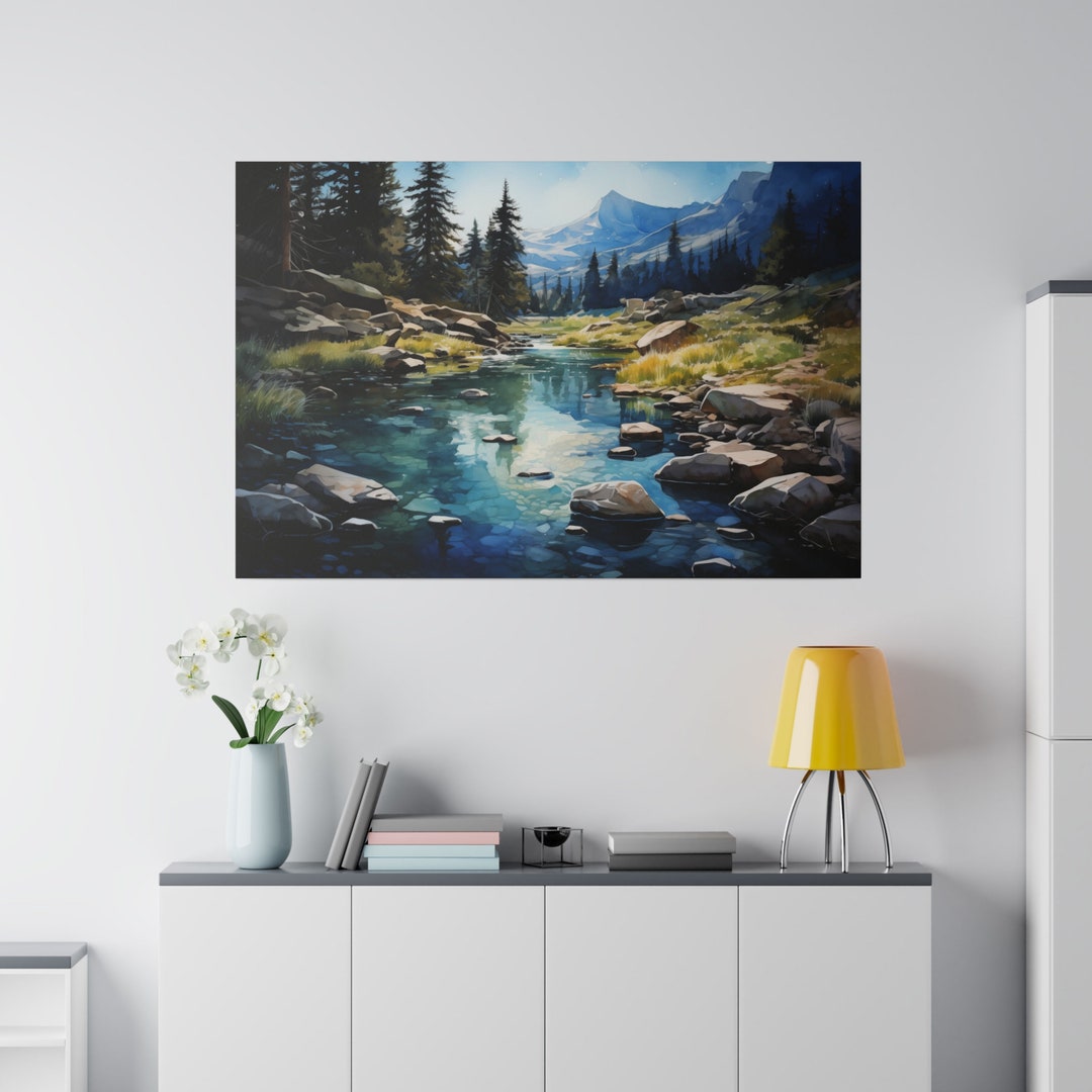Rocky Mountain Stream Canvas Art: Washed Watercolor Print - Etsy