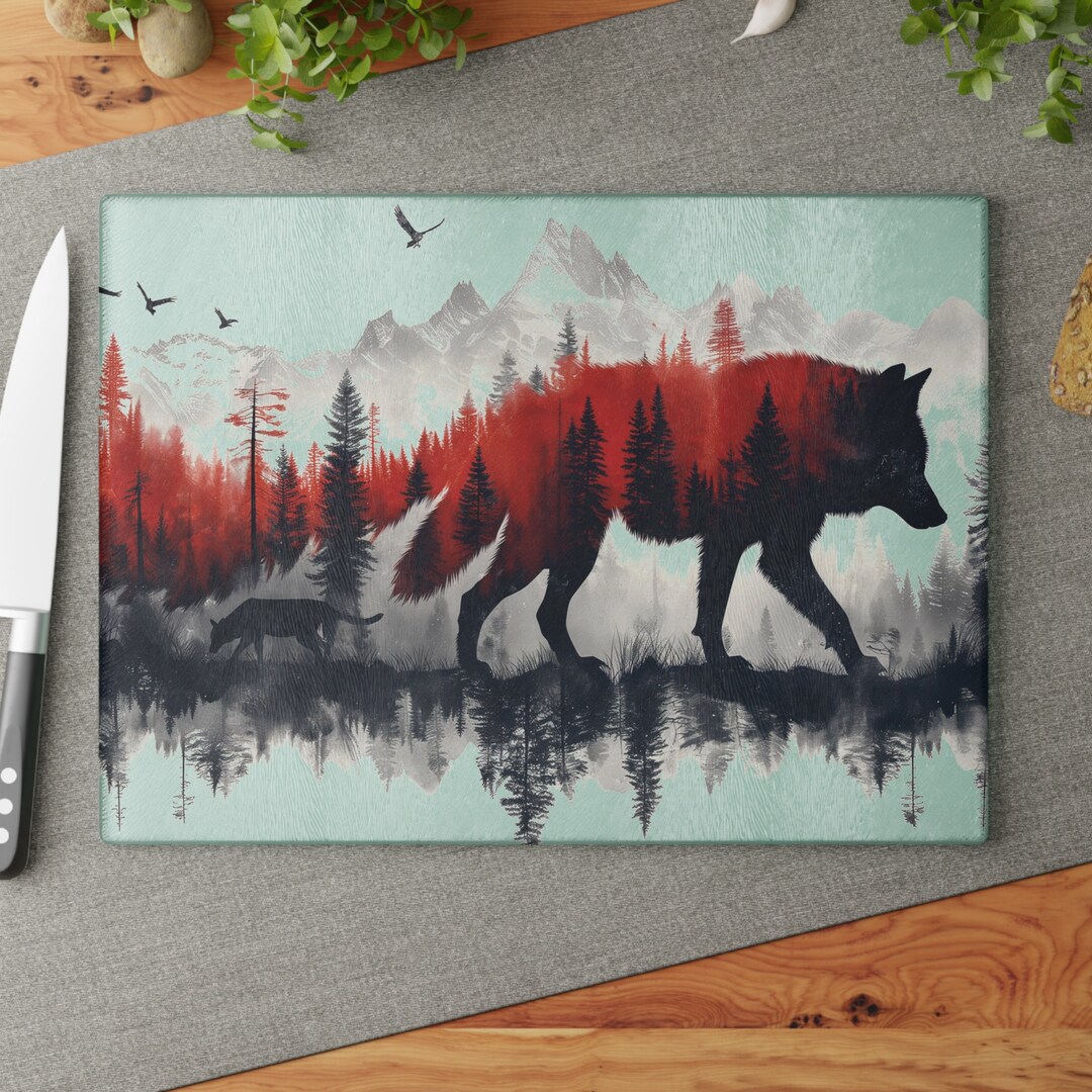 Western Coyote Glass Cutting Board: Rustic Kitchen Decor - Etsy