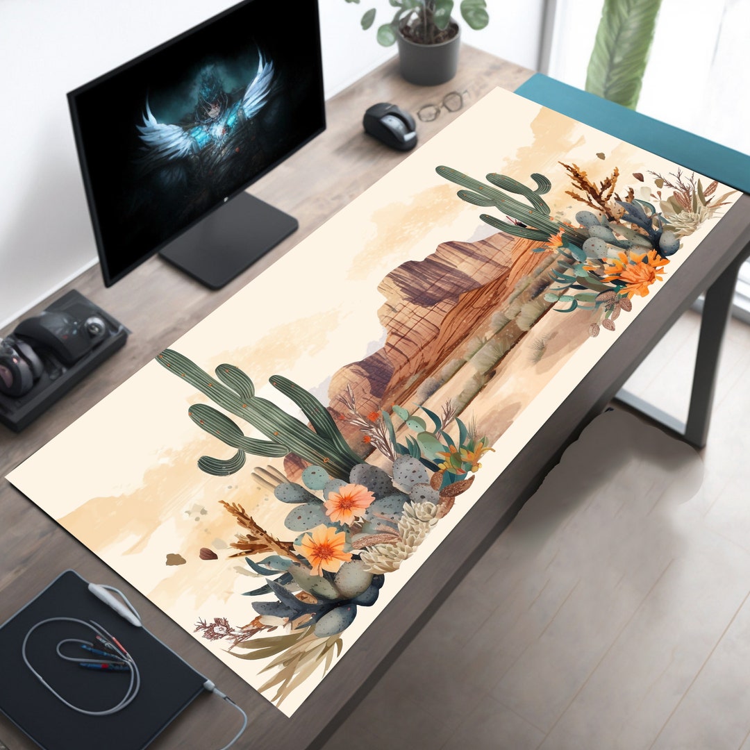 Watercolor Southwest Desert Mousepad: Cactus Desk Mat XL - Etsy
