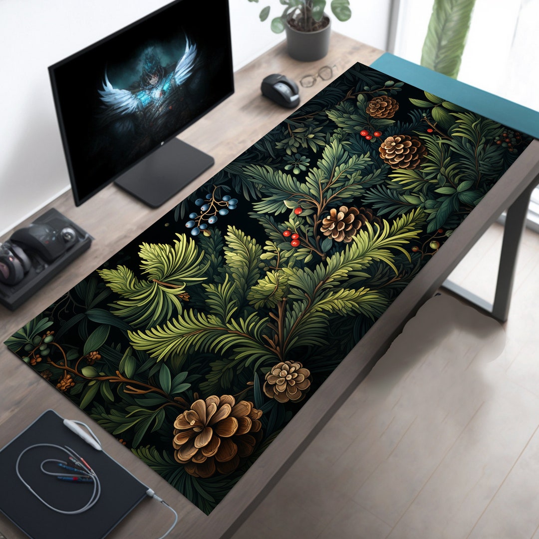 Western Botanical Desk Mat, Evergreen Desk Pad, Green Nature Deskmat ...