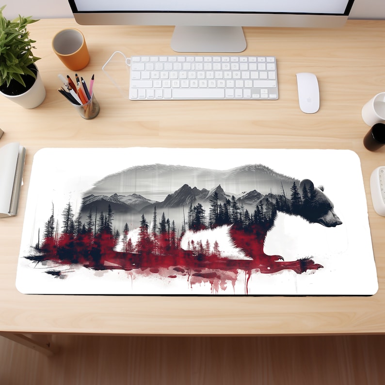 Large Office Desk Mat, Western Bear Mouse Pad, Western Desk Pad, Bear ...