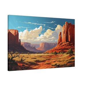 Western Red Canyon and Butte Canvas Art Print, Western Wall Decor ...